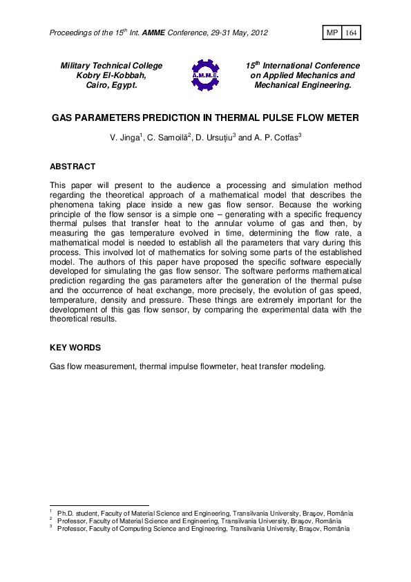 (PDF) Gas Parameters Prediction in Thermal Pulse Flow Meter