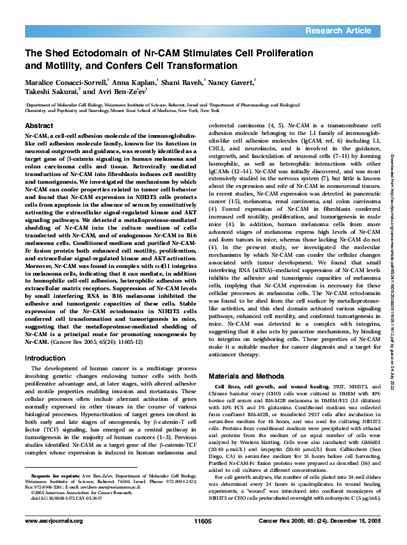 (PDF) The Shed Ectodomain of Nr-CAM Stimulates Cell Proliferation and ...