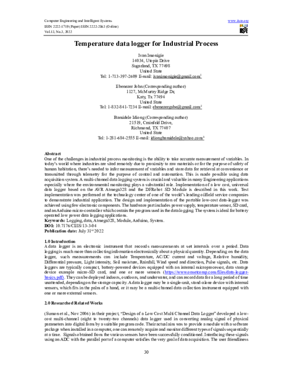 (PDF) Temperature data logger for Industrial Process