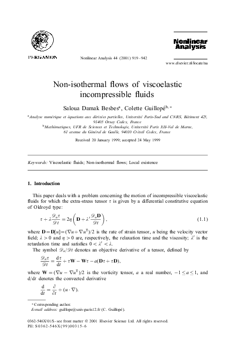 (PDF) Non-isothermal flows of viscoelastic incompressible fluids