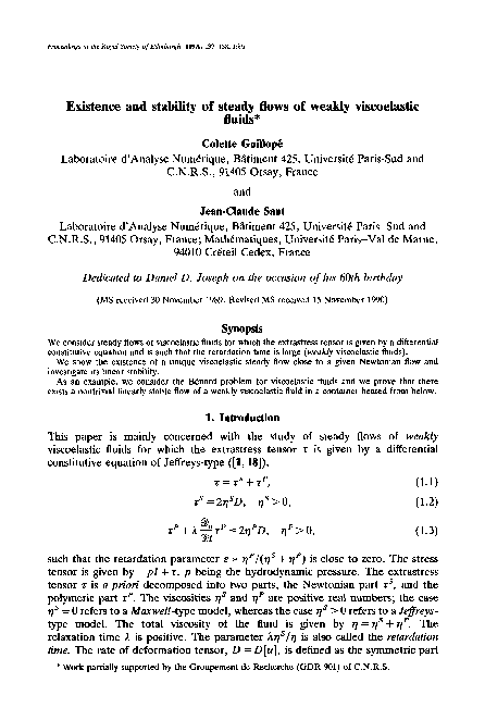 (PDF) Existence and stability of steady flows of weakly viscoelastic fluids
