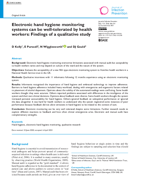 (PDF) Electronic hand hygiene monitoring systems can be well-tolerated ...