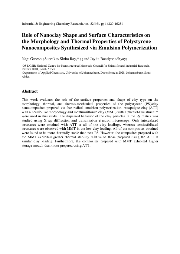 (PDF) Role of Nanoclay Shape and Surface Characteristics on the ...