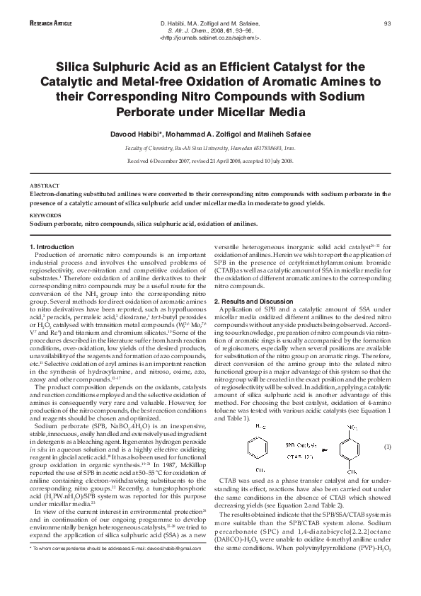 (PDF) Silica sulphuric acid as an efficient catalyst for the catalytic ...