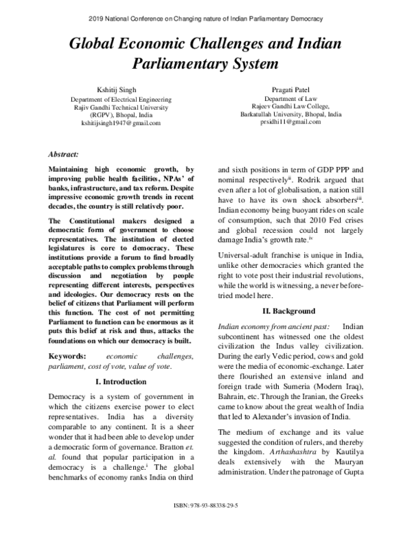 (PDF) Global Economic Challenges and Indian Parliamentary System