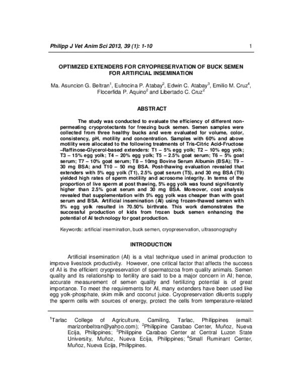 (PDF) Optimized Extenders for Cryopreservation of Buck Semen for ...