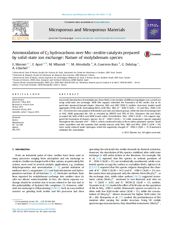 (PDF) Ammoxidation of C 2 hydrocarbons over Mo–zeolite catalysts ...