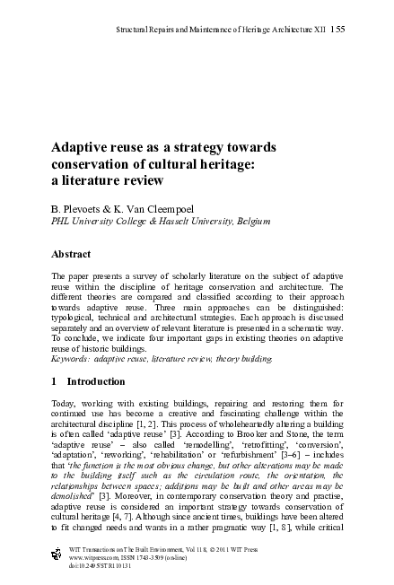 (PDF) Adaptive reuse as a strategy towards conservation of cultural ...