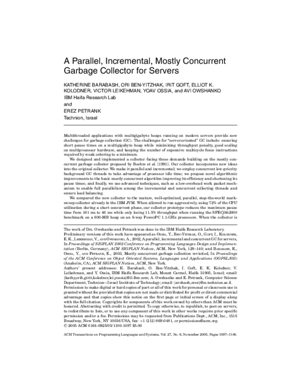 (PDF) A parallel, incremental, mostly concurrent garbage collector for ...