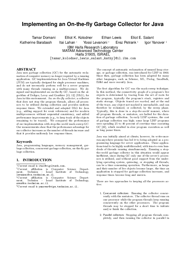 Pdf Implementing An On The Fly Garbage Collector For Java