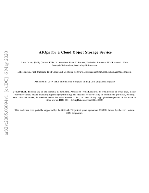 Pdf Aiops For A Cloud Object Storage Service Katherine Barabash