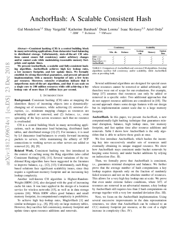 (PDF) AnchorHash: A Scalable Consistent Hash