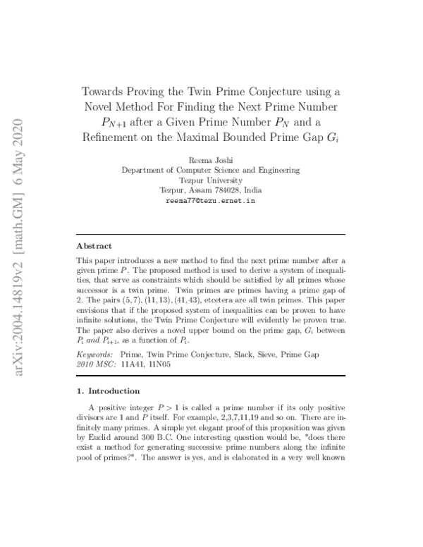 (PDF) Towards Proving the Twin Prime Conjecture using a Novel Method ...