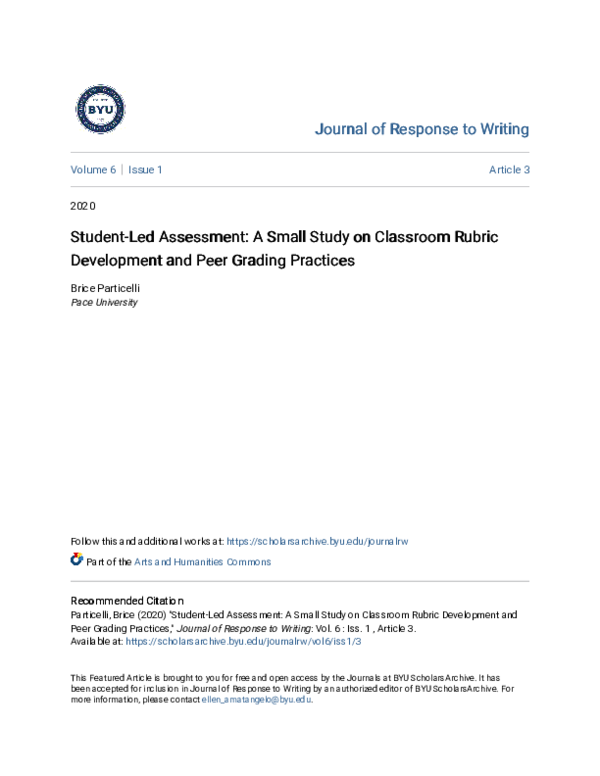 (PDF) Student-Led Assessment: A Small Study on Classroom Rubric ...