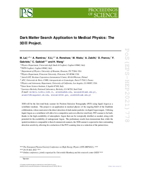 (PDF) Dark matter search application for the medical physics: the 3D$\Pi$ project