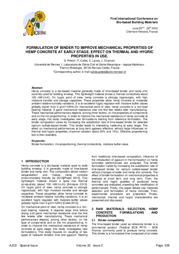 (PDF) Formulation of binder to improve mechanical properties of hemp concrete at early stage ...