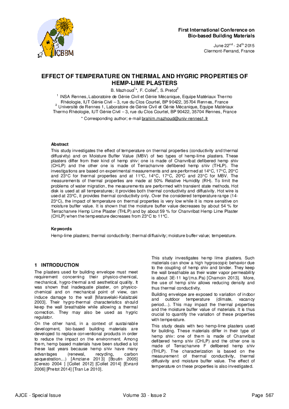 (PDF) Effect of temperature on thermal and hygric properties of hemp ...
