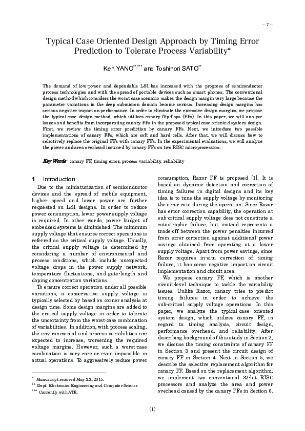 (PDF) Typical Case Oriented Design Approach by Timing Error Prediction ...