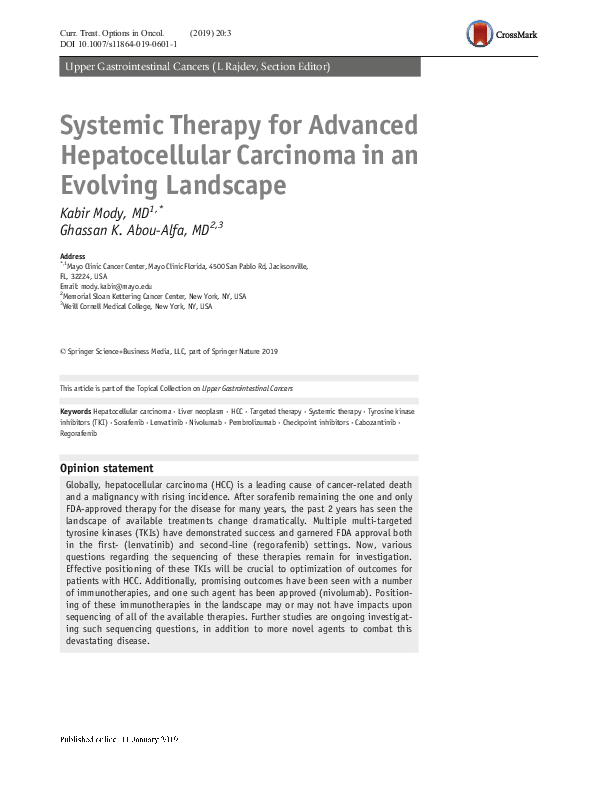 (PDF) Advancements in Systemic Therapy for Advanced Hepatocellular Carcinoma