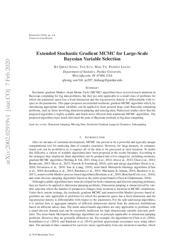 Pdf Extended Stochastic Gradient Markov Chain Monte Carlo For Large Scale Bayesian Variable