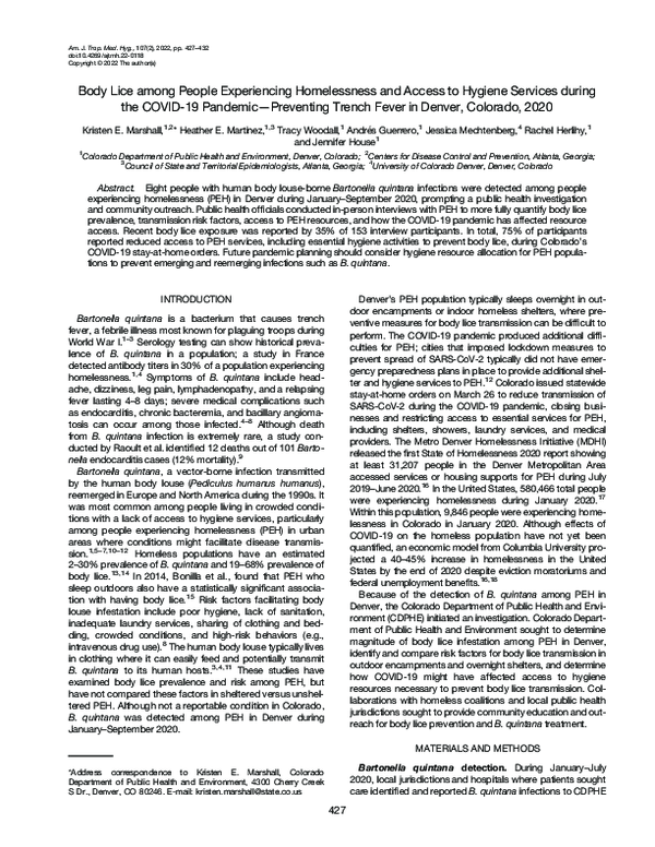 (PDF) Body Lice among People Experiencing Homelessness and Access to ...