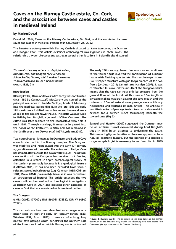 (PDF) Caves on the Blarney Castle estate, Co. Cork, and the association ...