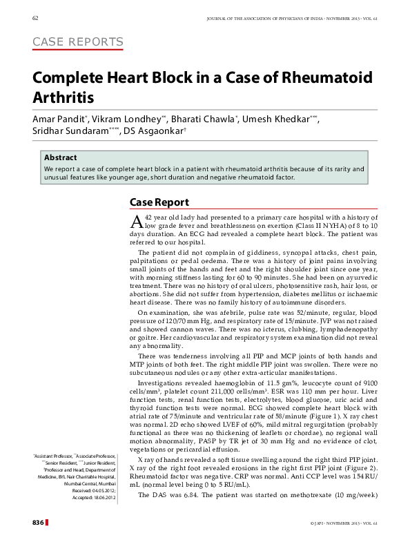 (PDF) Complete heart block in a case of rheumatoid arthritis