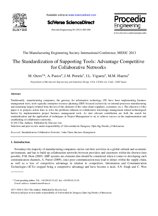 (PDF) The Standardization of Supporting Tools: Advantage Competitive ...