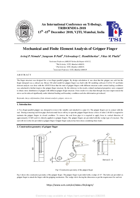 (PDF) Mechanical and Finite Element Analysis of Gripper Finger