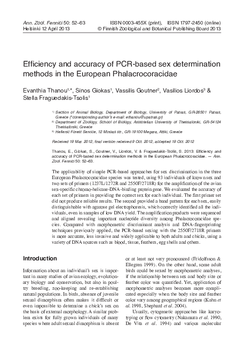 Pdf Efficiency And Accuracy Of Pcr Based Sex Determination Methods In The European