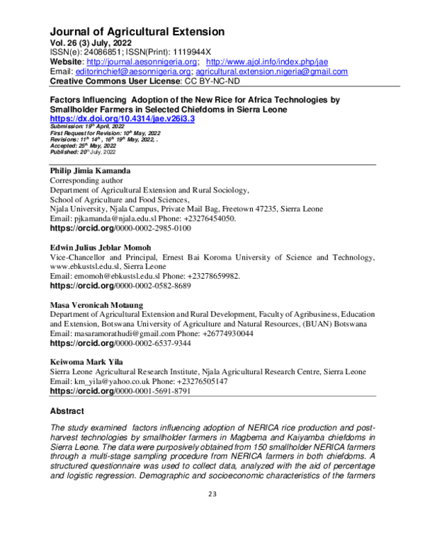 (PDF) Factors Influencing Adoption of the New Rice for Africa ...