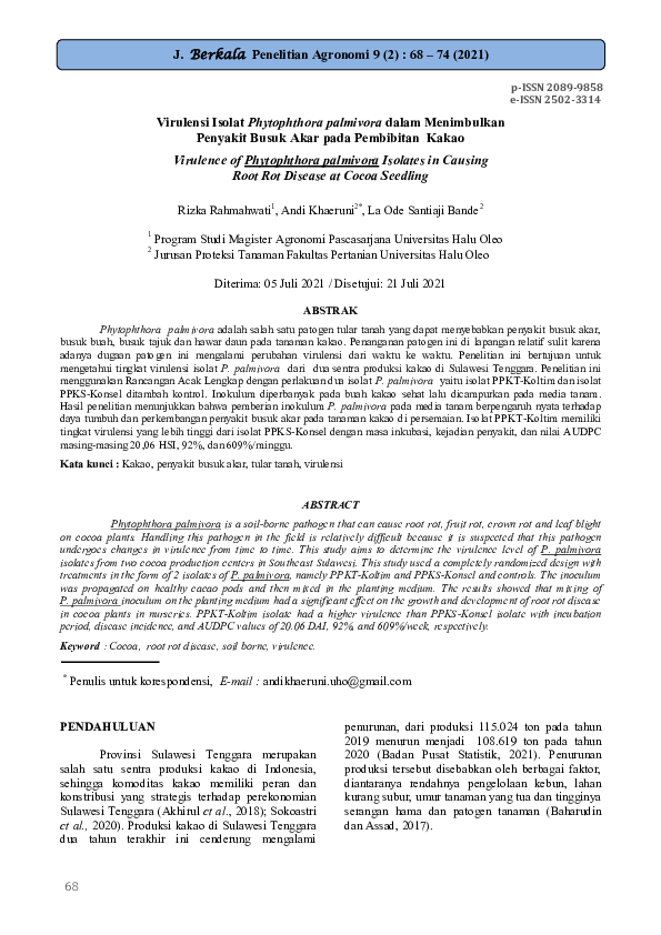 (PDF) Virulensi Isolat Phytophthora Palmivora Dalam Menimbulkan ...