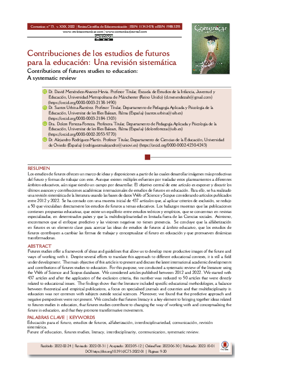 (PDF) Contributions of futures studies to education: A systematic review