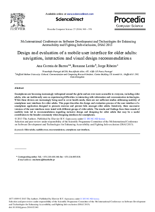 (PDF) Design and Evaluation of a Mobile User Interface for Older Adults: Navigation, Interaction ...
