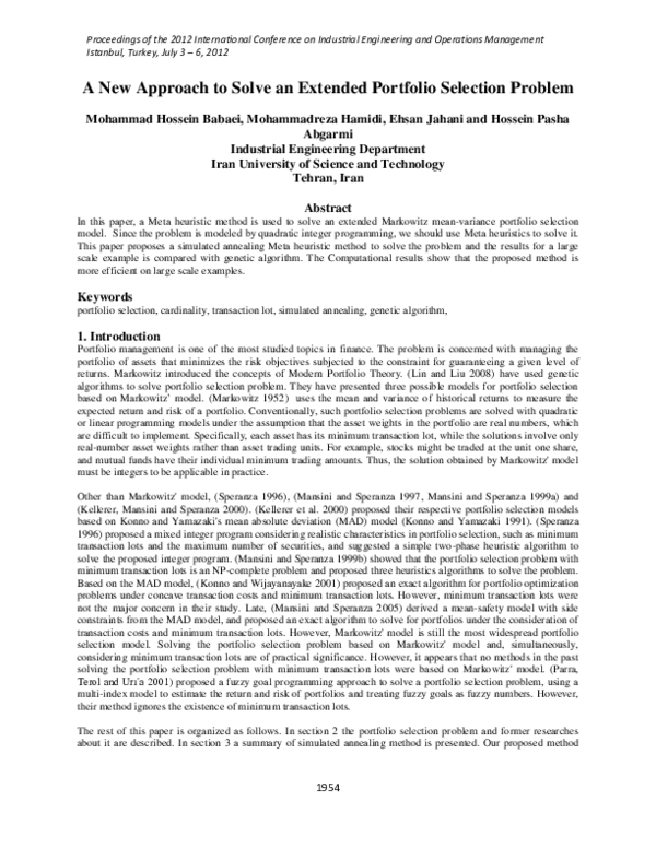 (PDF) A New Approach to Solve an Extended Portfolio Selection Problem