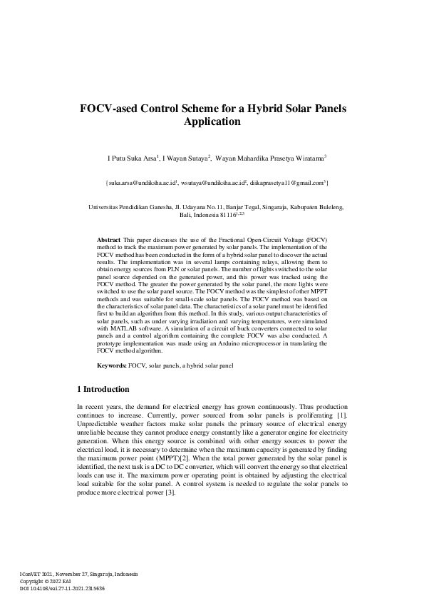 (PDF) FOCV-ased Control Scheme for a Hybrid Solar Panels Application
