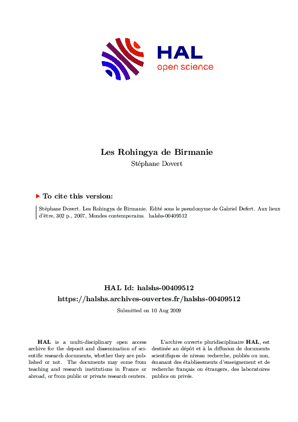 (PDF) Les Rohingya de Birmanie