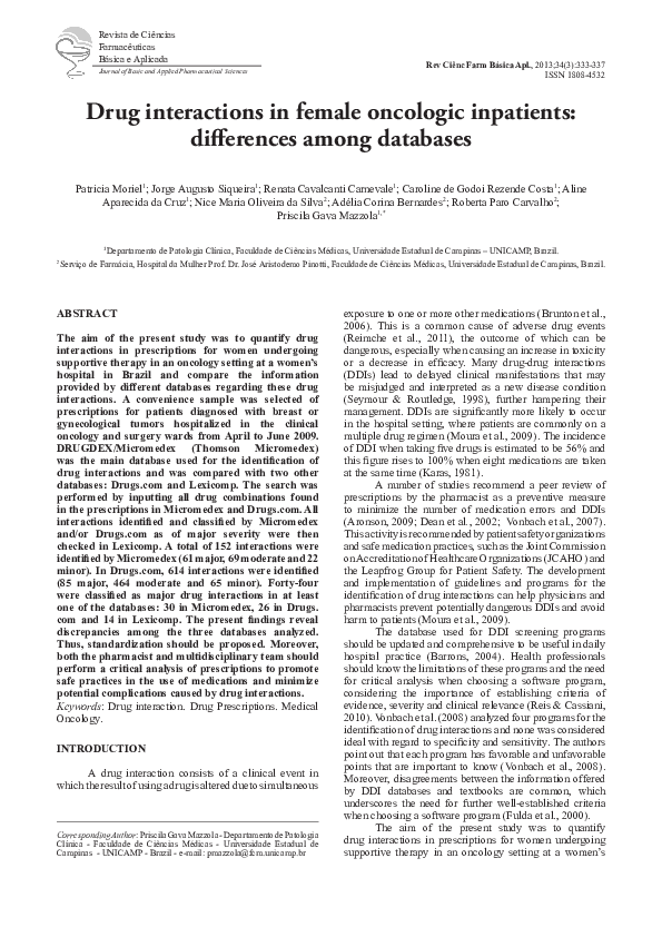 (PDF) Drug interactions in female oncologic inpatients: differences ...