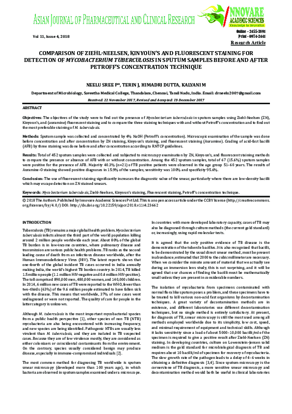 (PDF) Comparison of Ziehl-Neelsen, Kinyoun’s and Fluorescent Staining ...