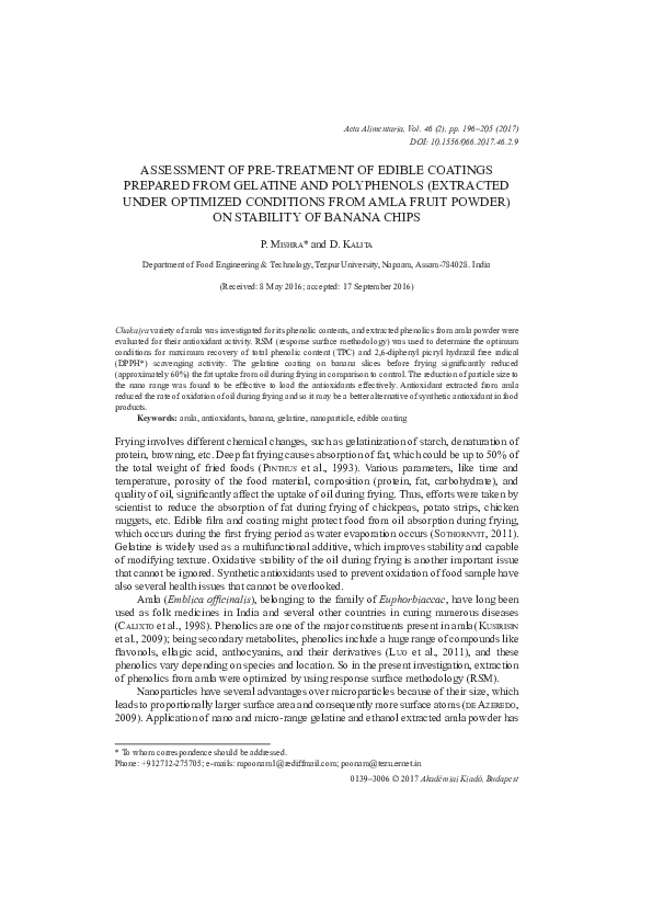 (PDF) Assessment of pre-treatment of edible coatings prepared from ...