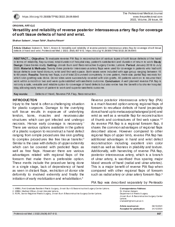 Pdf Versatility And Reliability Of Reverse Posterior Interosseous