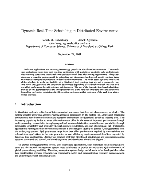 (PDF) Dynamic Real-Time Scheduling in Distributed Environments
