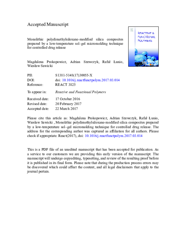 (PDF) Monolithic polydimethylsiloxane-modified silica composites ...
