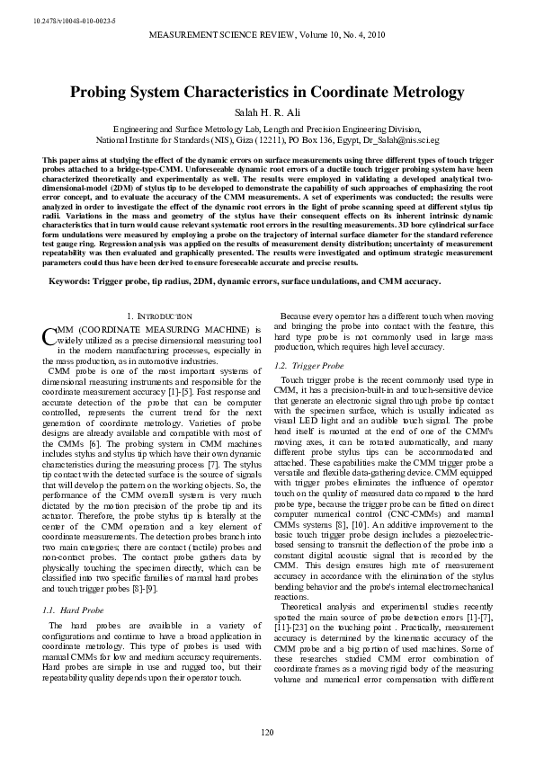 (PDF) Probing System Characteristics in Coordinate Metrology
