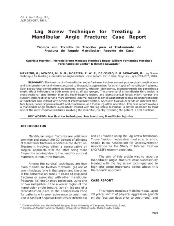 (PDF) Lag Screw Technique for Treating a Mandibular Angle Fracture ...