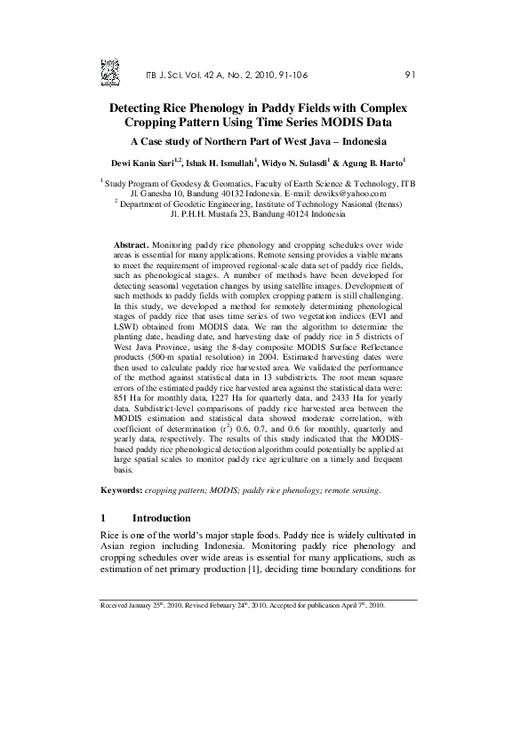 Pdf Detecting Rice Phenology In Paddy Fields With Complex Cropping Pattern Using Time Series