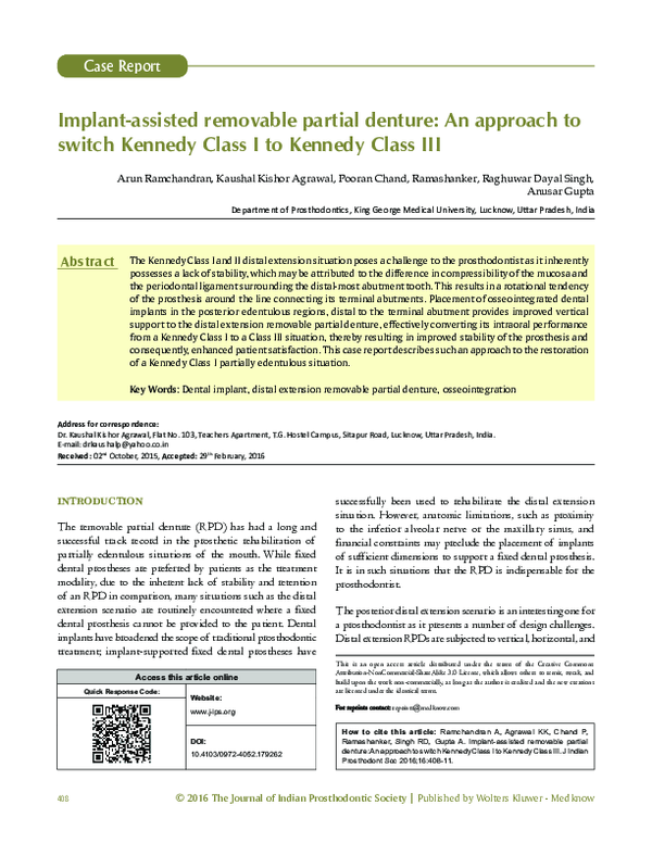 (PDF) Implant-assisted removable partial denture: An approach to switch ...