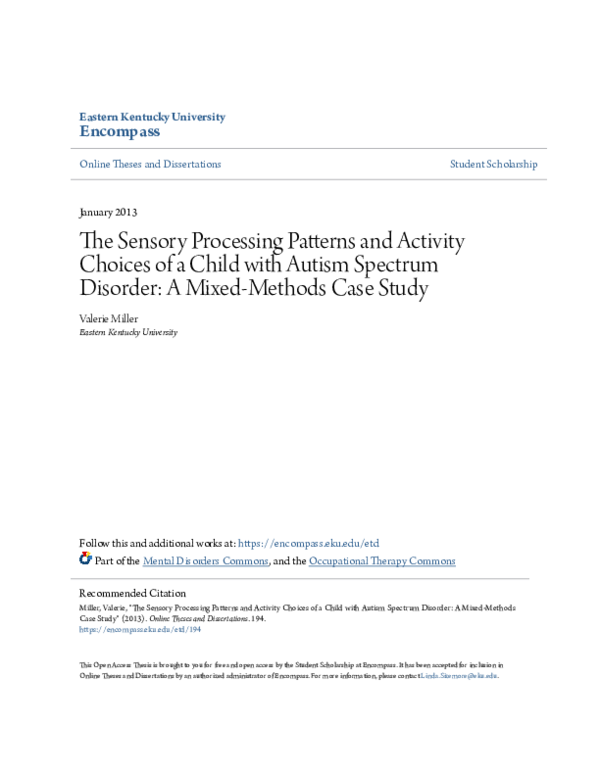 (PDF) The Sensory Processing Patterns and Activity Choices of a Child with Autism Spectrum ...