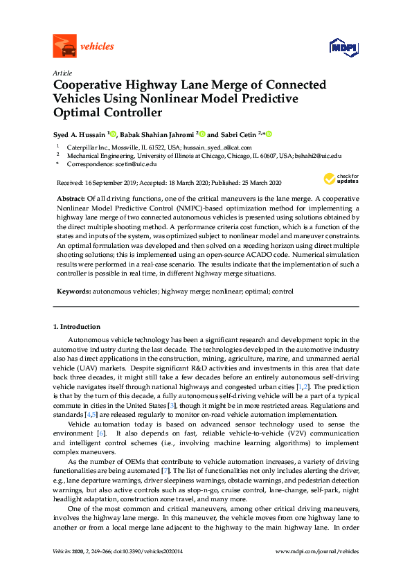(PDF) Cooperative Highway Lane Merge of Connected Vehicles Using Nonlinear Model Predictive ...