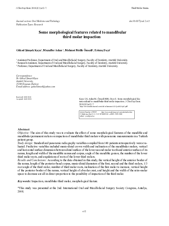 Pdf Some Morphological Features Related To Mandibular Third Molar Impaction